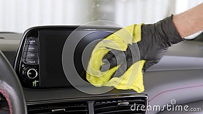 Male Hands Cleaning with a Rag the Interior of a Car at a Car Wash ...