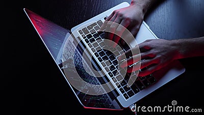 Male Hands Coding on Laptop Screen. Fingers Programming on Computer ...