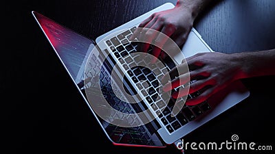 Male Hands Coding on Laptop Screen. Fingers Programming on Computer ...