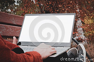 Male Hands Holding A Laptop With A Touch Screen And Pointing At A Blank ...