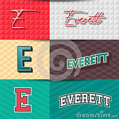 ,Male Name,EVERETT In Various Retro Graphic Design Elements, Set Of ...