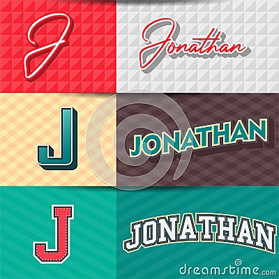 ,Male Name,JONATHAN In Various Retro Graphic Design Elements, Set Of ...