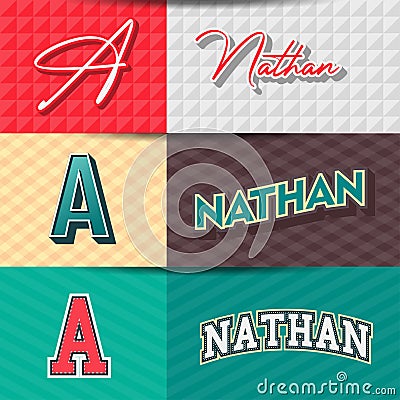 ,Male Name,NATHAN In Various Retro Graphic Design Elements, Set Of ...