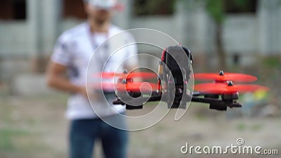 Male Pilot Manages FPV Freestyle Drone in Flight Stock Footage - Video ...