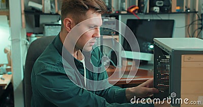 Male Repairing Parts in Disassembled Computer Using Screwdriver Stock ...