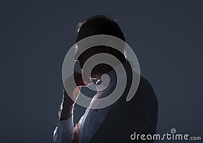 Male Silhouette With Backlit And Shadow In Glasses Stock Photography ...