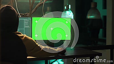 Male Spy Using Computer Display with Greenscreen Stock Footage - Video ...