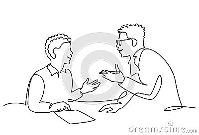 Male Teacher Explaining A Task To A Boy Student. One Line Drawing ...