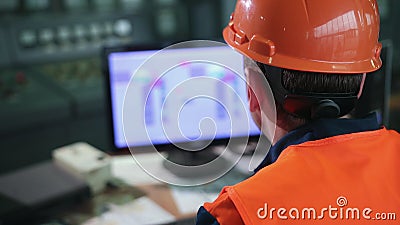 Male Uses Computer Showing System Monitoring, Controlling Program ...