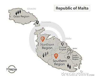 Malta Regions Map With Names, Infographics And Icons Vector ...