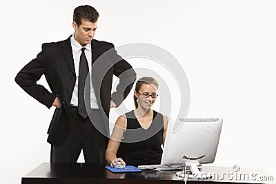 Man Behind Woman At Computer Stock Image - Image: 2052031