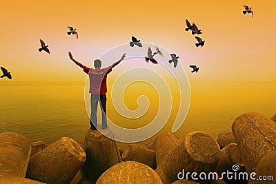 A Man With Birds Flying Royalty Free Stock Photography - Image: 34389907