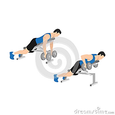 Man Character Doing Dumbbell Incline Bench Rows Exercise. Cartoon ...