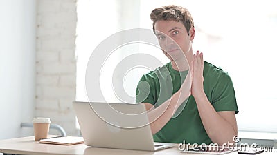 Young Man Clapping while Working on Laptop, Applauding Stock Video ...