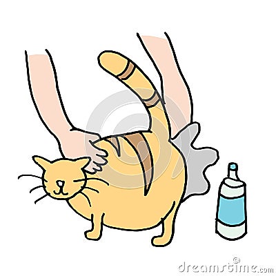 Man Cleaning Fat Cats Rear End Cartoon Vector | CartoonDealer.com #70302655