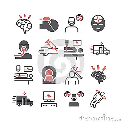 Man In A Coma. Hospital Bed. Infographic Line Icons. Vector ...