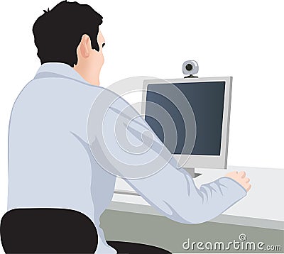 Man And Computer, Back View Stock Photos - Image: 24672643