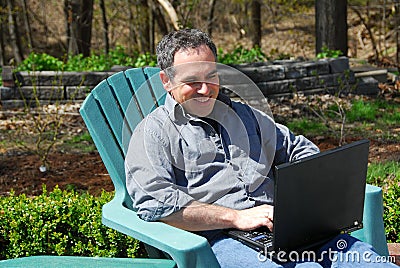Man Computer Outside Royalty Free Stock Photo - Image: 737315