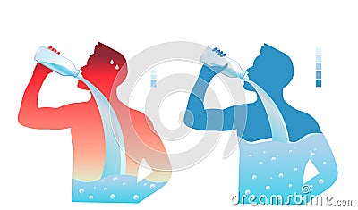 Man With Dehydrated Body Drinking Water From Bottle Flow Into Body With ...