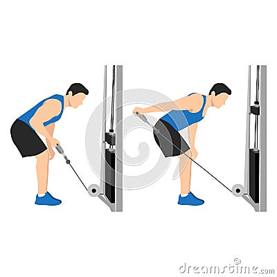 Man Doing Cable Triceps Kickbacks Exercise Vector Illustration ...