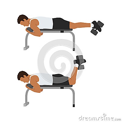 Man Doing Dumbbell Hamstring Curl On Bench Exercise Royalty-Free ...