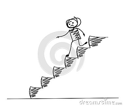 Man Falling On Down Stairs, Cartoon Hand Drawn Vector Background ...