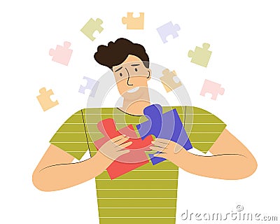 Man Find Solution As Fitting Together Jigsaw Puzzle Pieces. Concept ...