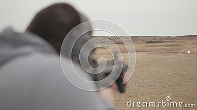 Man Fires Semi Automatic Assault Rifle To Shoot Exploding Target Stock ...