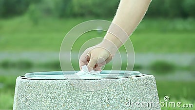 Man Hand Throwing Out Piece of Paper in Trash Can Stock Footage - Video ...