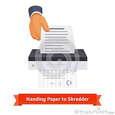 Man Handing Paper To Shredder Cartoon Vector | CartoonDealer.com #65609687