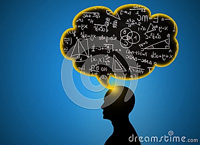 Man Head With Bubble Thoughts Of Maths And Physics Formulas. Man ...