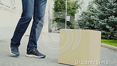 Man Kicking Cardboard Box Outdoor Stock Footage - Video of white ...