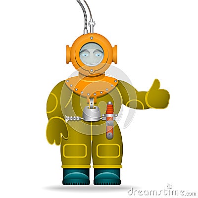 A Man In An Old Diving Suit. Underwater Helmet. Isolated Object ...
