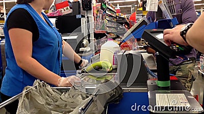 Man Paying Foods by Credit Card at Checkout Counter Stock Footage ...