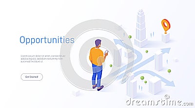 Man Pondering Choices At A Question Mark Crossroad With Multiple Arrows ...