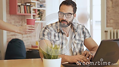 Man Refuses Coffee during Work Stock Footage - Video of company, marker ...