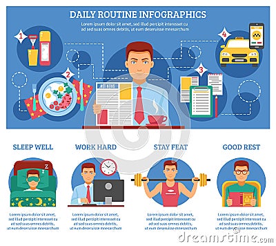 Man Daily Routine Infographics Vector Illustration | CartoonDealer.com ...