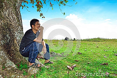 Man Sit Under The Tree Royalty Free Stock Photography - Image: 33976737