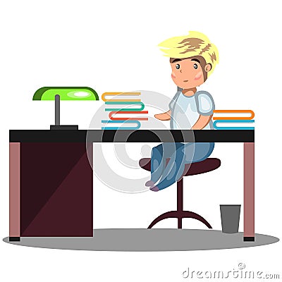 Man Sitting At A Desk Cartoon Vector | CartoonDealer.com #90014923