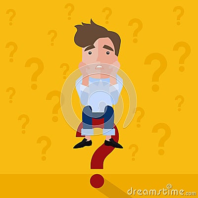 Man Sitting On The Red Question Mark Stock Illustration | CartoonDealer ...