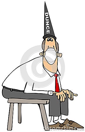 Man Sitting On A Stool Wearing A Dunce Cap And Face Mask Stock Image ...
