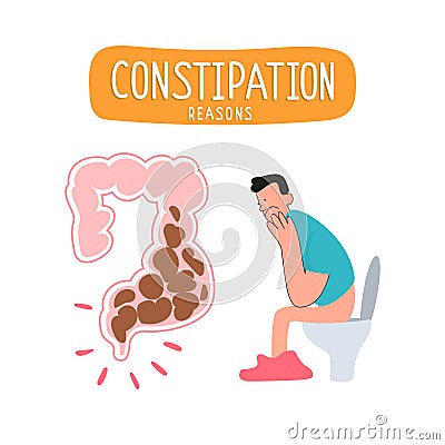 A Man Sitting On The Toilet Is Constipated Vector Illustration ...