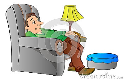 Man Slouching On A Lazy Chair Or Couch, Illustration Cartoon Vector ...