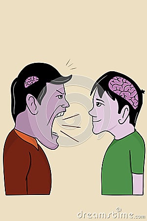 Man With Small Brain Yells At Quiet Man With Big Brain Stock Image ...