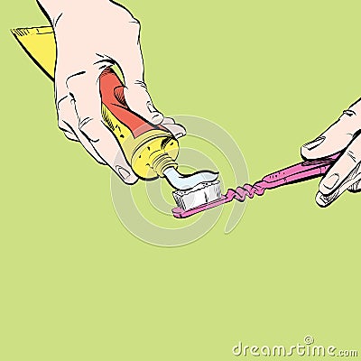 Man Squeezing Toothpaste On A Toothbrush Vector Illustration ...