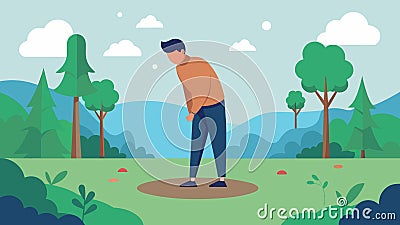 A Man Standing In A Secluded Corner Of The Park Practicing Grounding ...