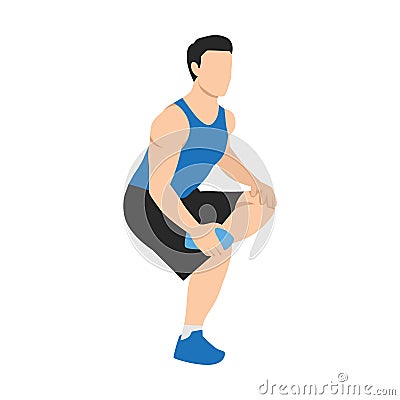 Man Stretching Thigh With Standing Hamstring Stretch. Cartoon Vector ...