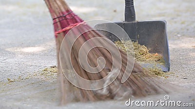 Man Sweeping Ground with a Broom Stock Footage - Video of high ...