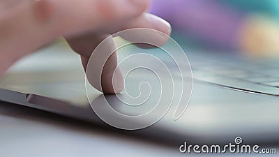 Man Touching Touchpad with Fingers Close Up. Selected Focus. Stock ...