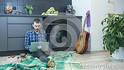 Man Using Laptop during Work on Remote Project at Home. Male Freelancer ...